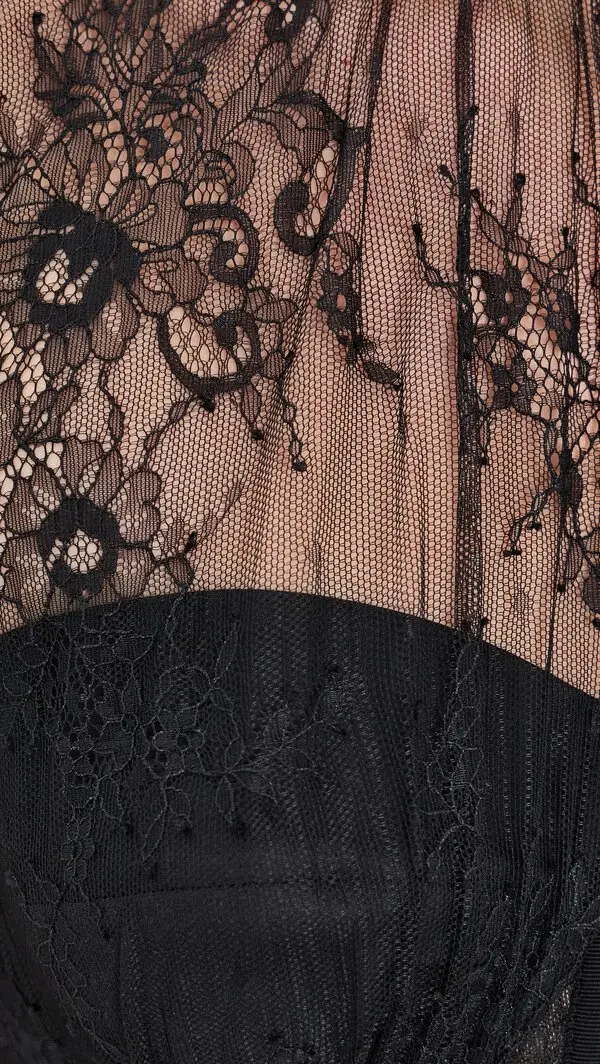 Simkhai Kehlani Lingerie Lace Short Sleeve Bustier Top - Black
