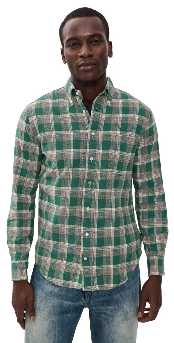 Gitman Bros Brushed Winter Madras Shirt - Green