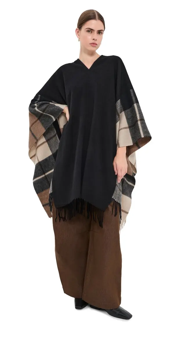 FRENKEN Mixed 2 Scarfs Wool Poncho - Dark Choco