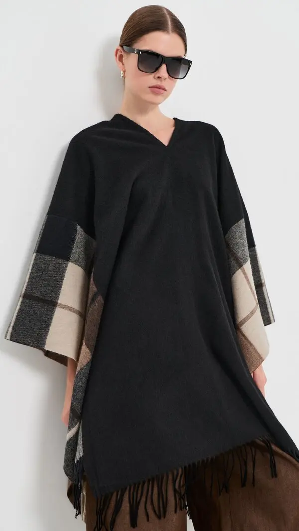 FRENKEN Mixed 2 Scarfs Wool Poncho