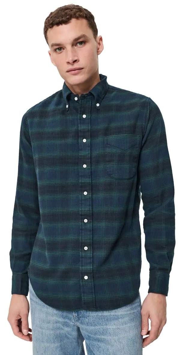 Gitman Bros Heavy Pique Flannel Shirt - Navy