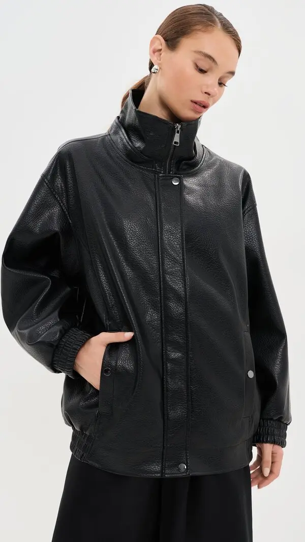 LE BOP Pebble Faux Leather Bomber - Black