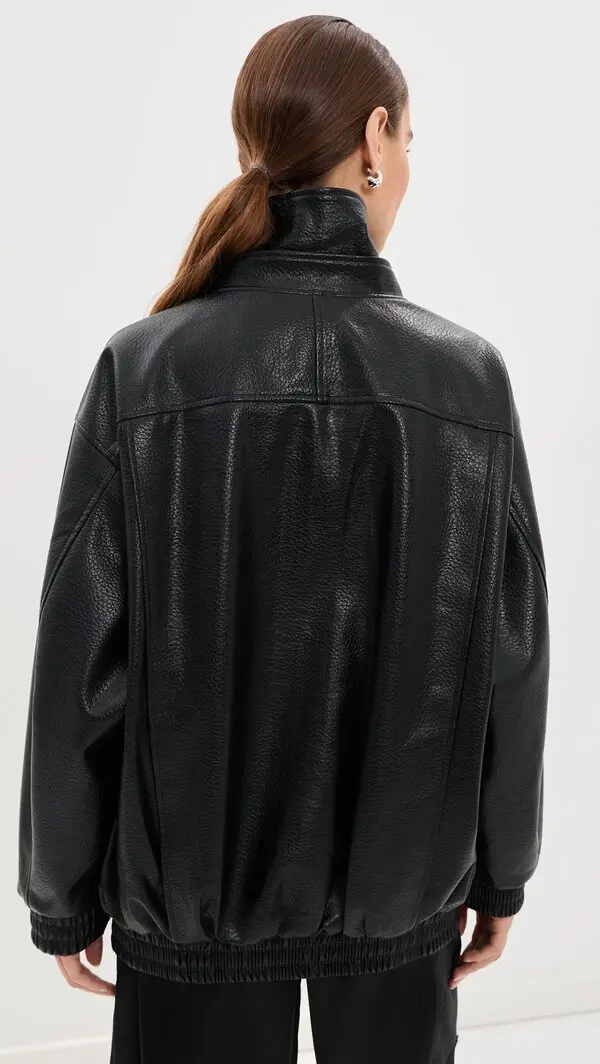 LE BOP Pebble Faux Leather Bomber - Black