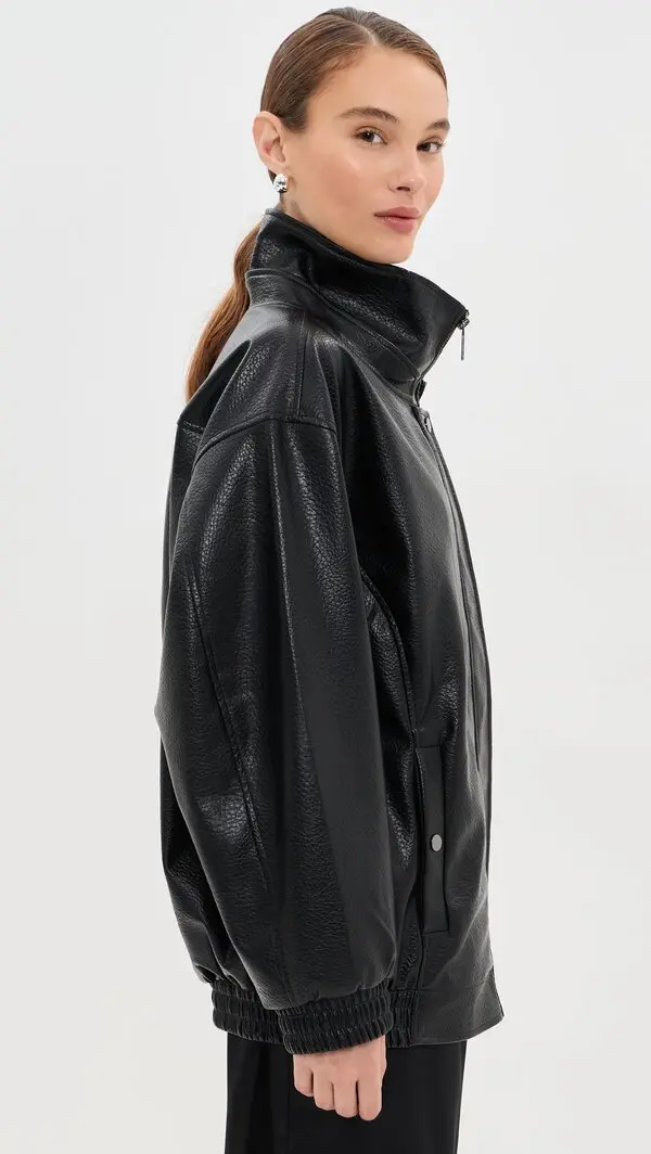 LE BOP Pebble Faux Leather Bomber - Black