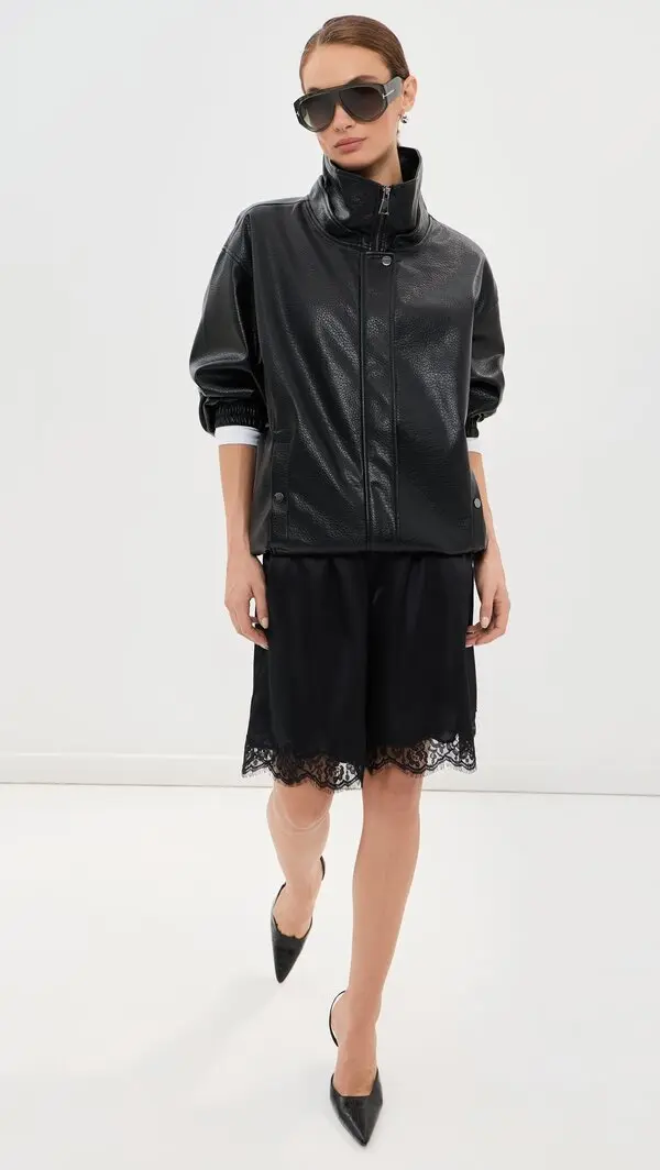 LE BOP Pebble Faux Leather Bomber - Black