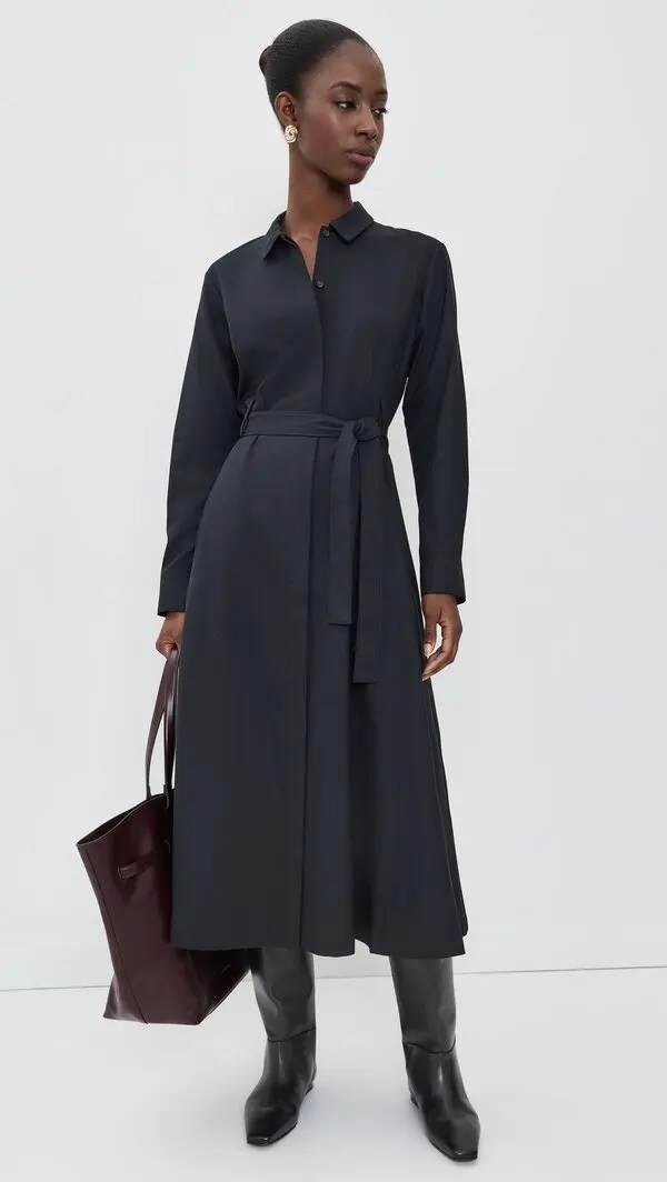 Theory Long Sleeve Belted Shirtdress