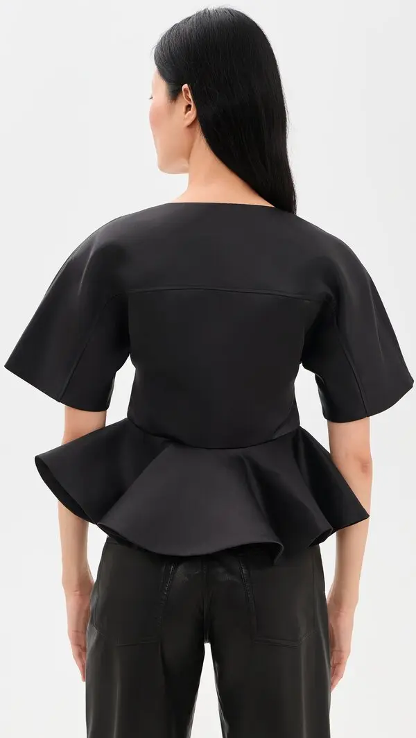 GANNI Duchesse Satin Peplum Zip Blouse