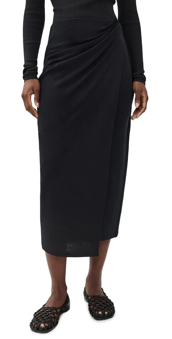 Vince Waist Draped Midi Skirt - Black