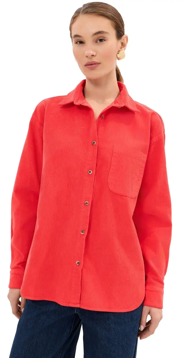 LE BOP Winnie Corduroy Button Down Shirt - Red