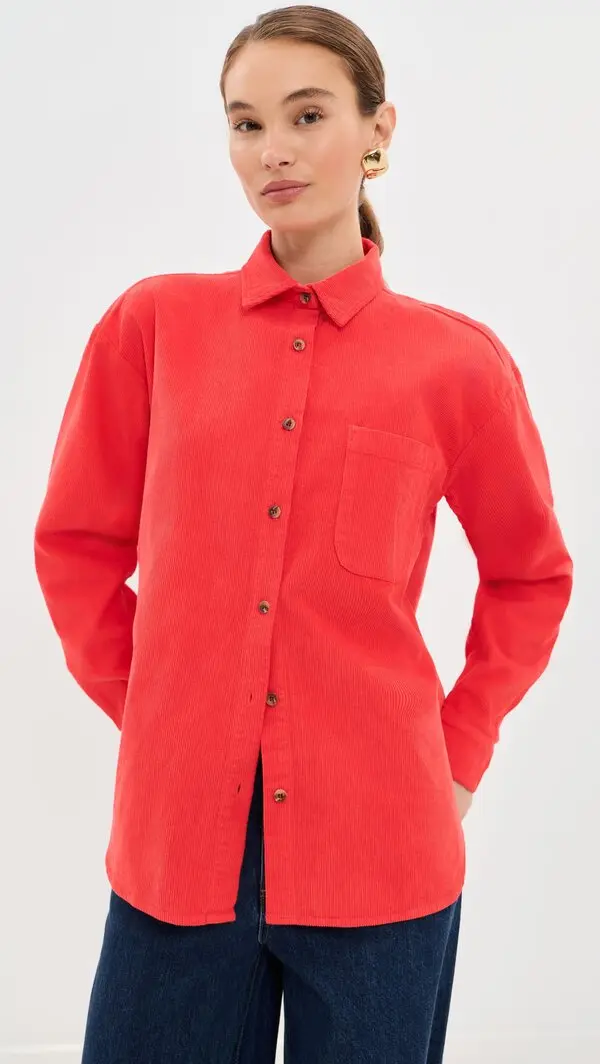 LE BOP Winnie Corduroy Button Down Shirt - Red