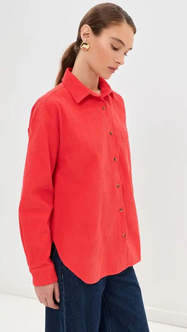 LE BOP Winnie Corduroy Button Down Shirt - Red