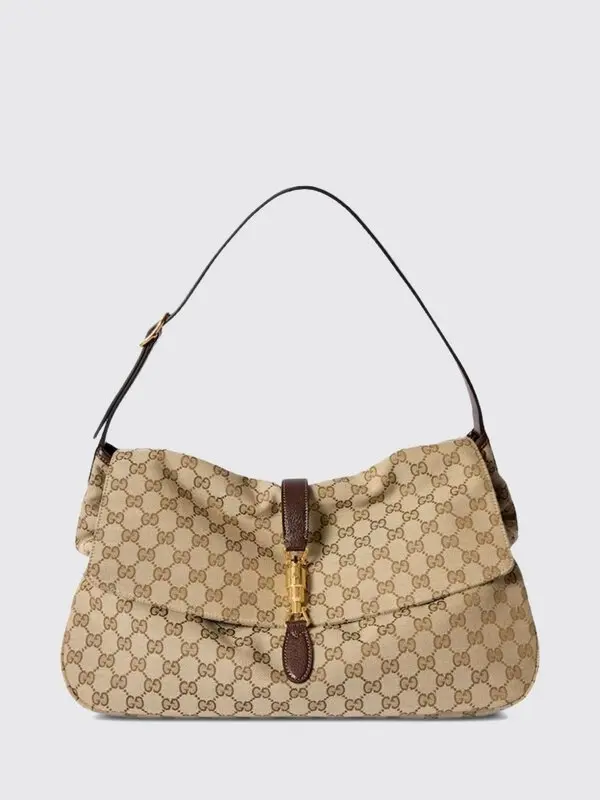 Gucci Large Jackie Shoulder Bag In Gg Supreme Fabric With Snap Closure - Cream