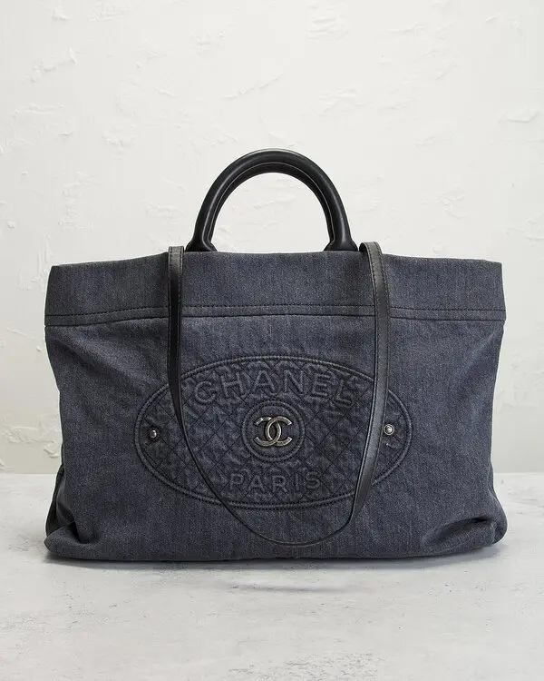 FWRD RENEW Chanel Denim Tote Bag - Blue