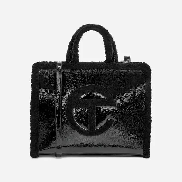 UGG X Telfar Medium Shopper Crinkle Leather/sheepskin Handbags - Black