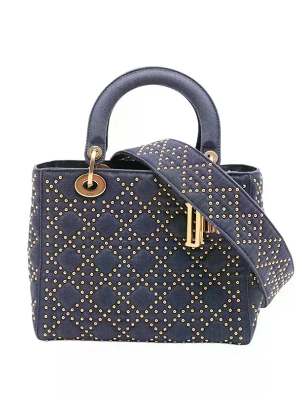 Dior 2000-2026 Medium Denim Cannage Studded Supple Lady Satchel
