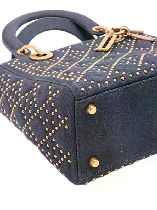 Dior 2000-2026 Medium Denim Cannage Studded Supple Lady Satchel