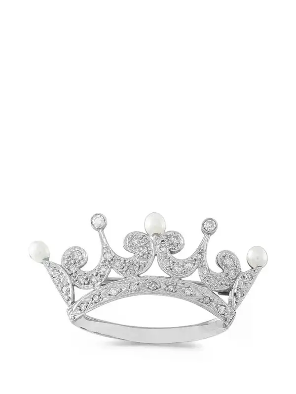 LB EXCLUSIVE Diamond And Pearl Crown Brooch