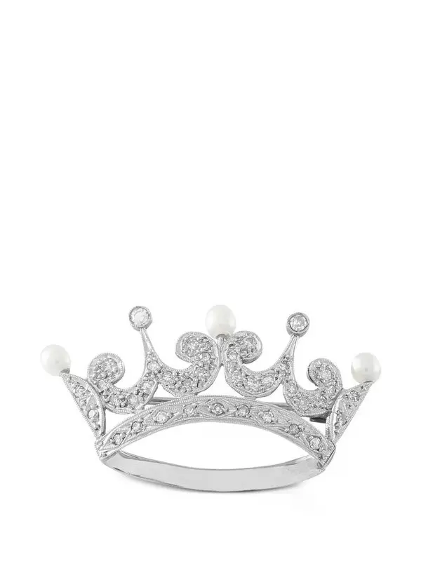 LB EXCLUSIVE Diamond And Pearl Crown Brooch