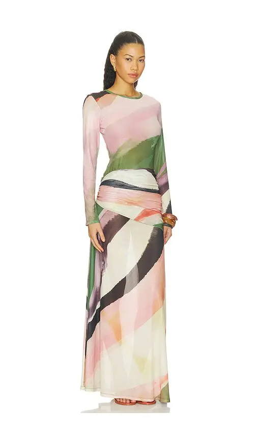 WITH HARPER LU Wrap Mesh Maxi Dress In Multi