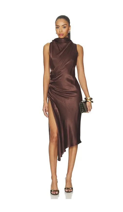 Bardot Valentine High Low Dress In Chocolate - Dark Choco