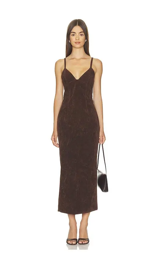 Bardot Estine Faux Suede Midi Dress In Chocolate