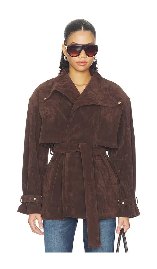 Bardot Veronica Faux Suede Jacket In Chocolate