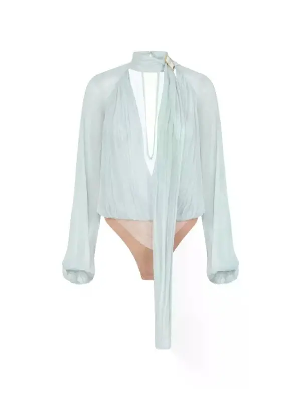 Elisabetta Franchi Crêponne Pussy-bow Bodysuit - Blue