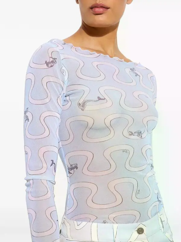 Emilio Pucci Onda Print Tulle Top - Blue