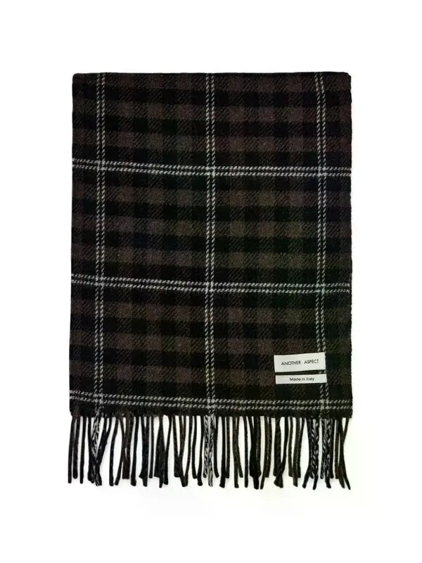 ANOTHER ASPECT 1.0 Check-pattern Fringed Scarf - Brown
