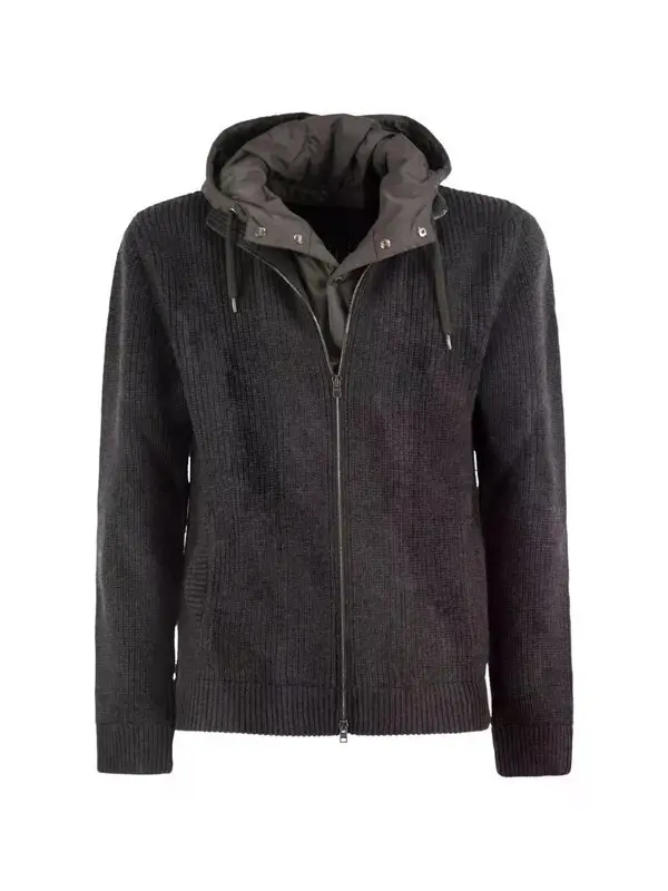 Herno Rib-knit Hooded Cardigan