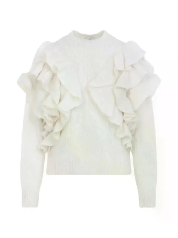 Elisabetta Franchi Knit Pullover With Ruffles - Neutrals