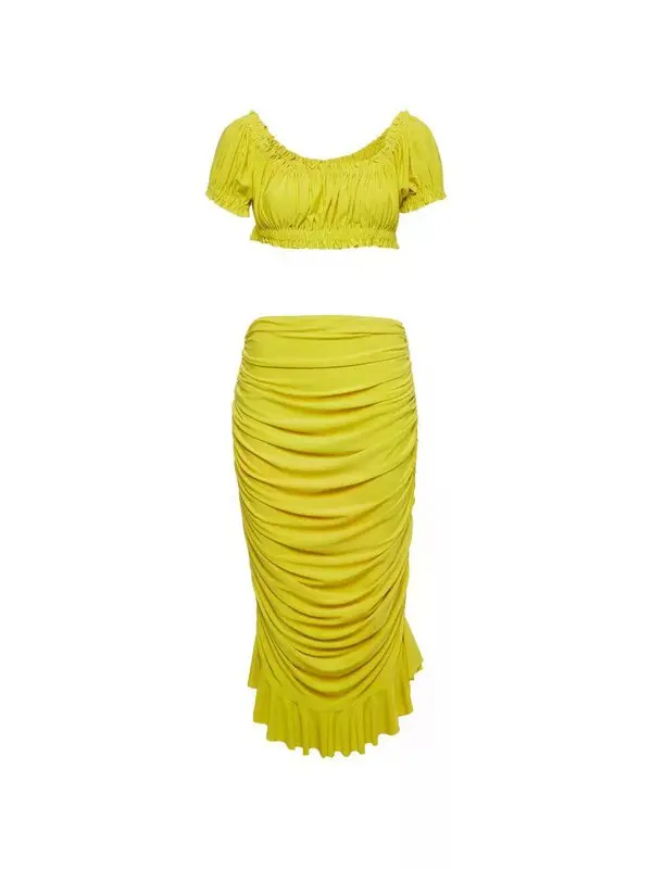 Norma Kamali Ruched Off-shoulder Skirt Set