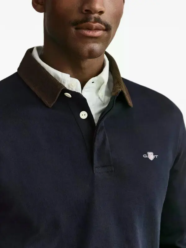 Gant Corduroy-collar Long-sleeve Polo Shirt