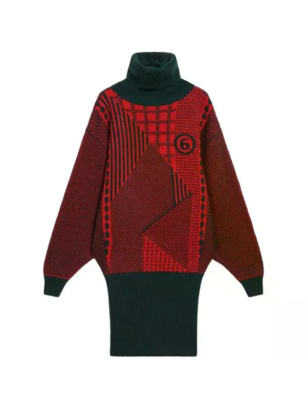 MAISON MARGIELA Geometric-pattern Roll-neck Mini Dress - Red