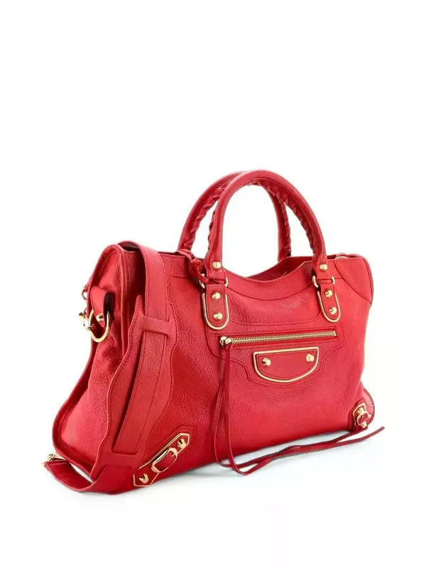 Balenciaga City Classic Metallic Edge Bag Leather Medium Satchel - Red