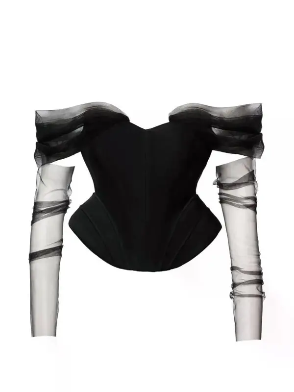 BENEDETTO Tulle-sleeve Corset Top