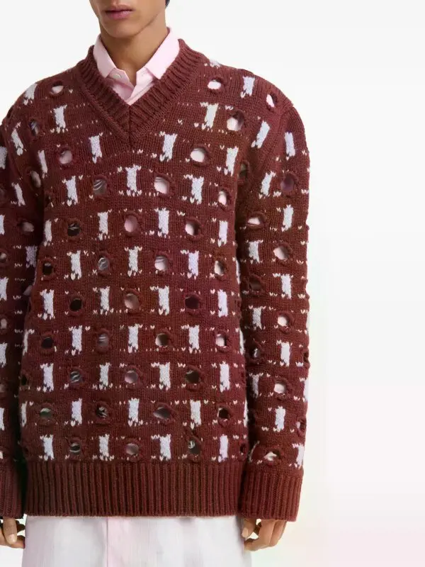 Marni Wool-cashmere Sweater With Cut-out Polka Dots - Brown