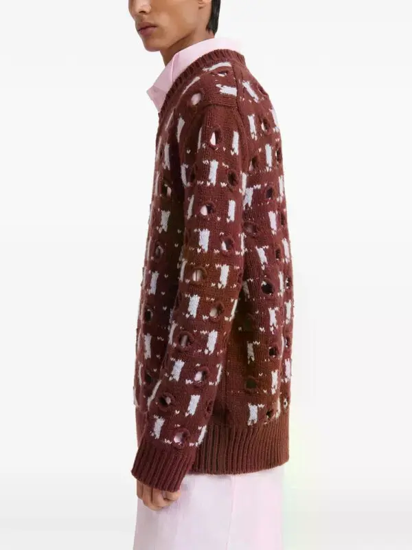 Marni Wool-cashmere Sweater With Cut-out Polka Dots - Brown