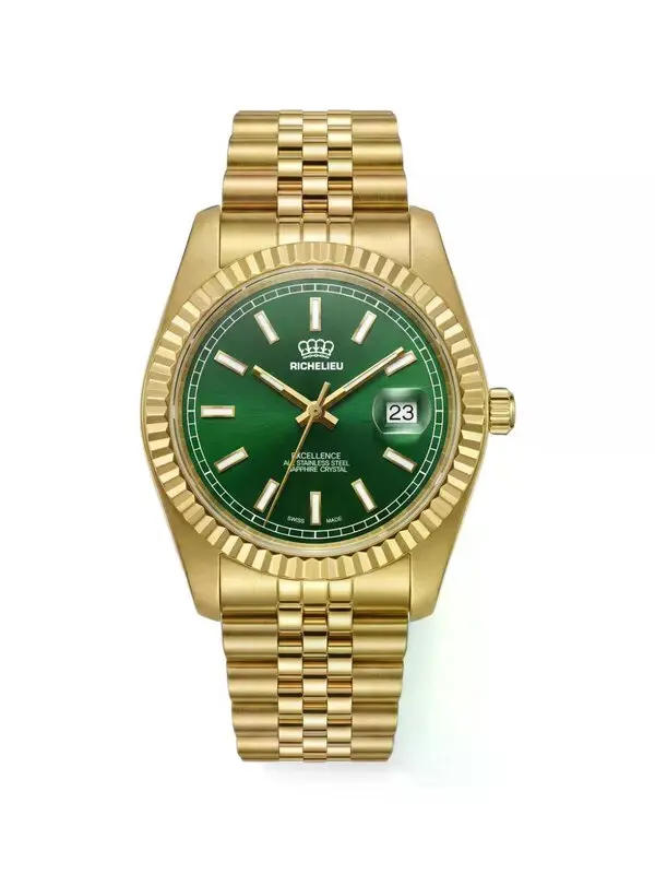 RICHELIEU SWISS Classic Fluted-bezel 41mm Watch - Green