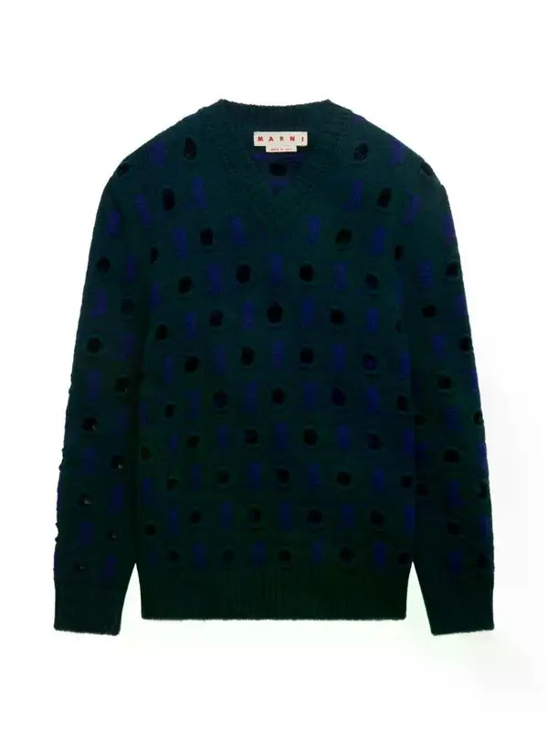 Marni Wool-cashmere Sweater With Cut-out Polka Dots - Blue