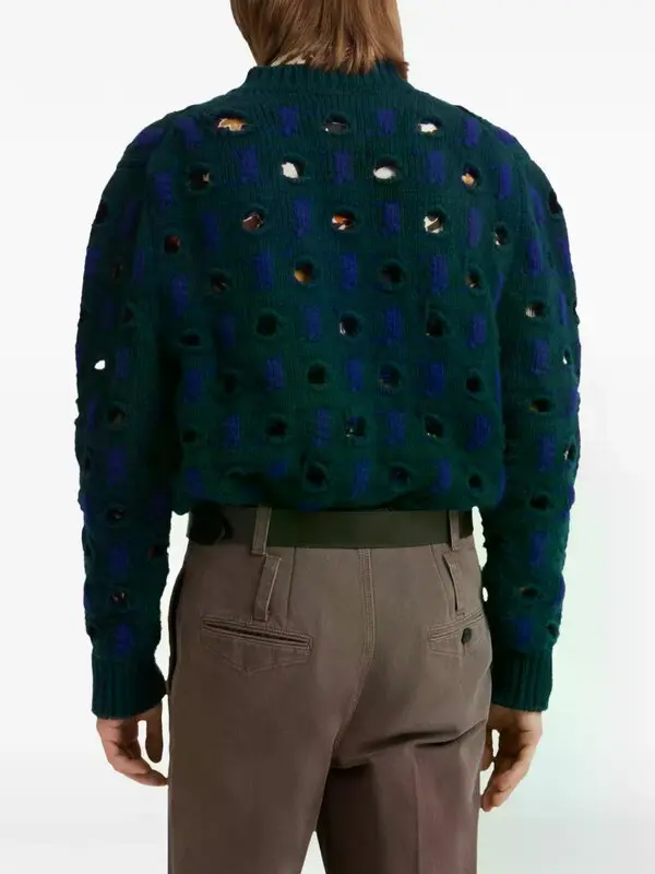 Marni Wool-cashmere Sweater With Cut-out Polka Dots - Blue