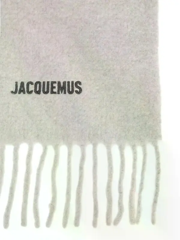 Jacquemus The Moisson Logo-embroidered Fringed Scarf - Grey