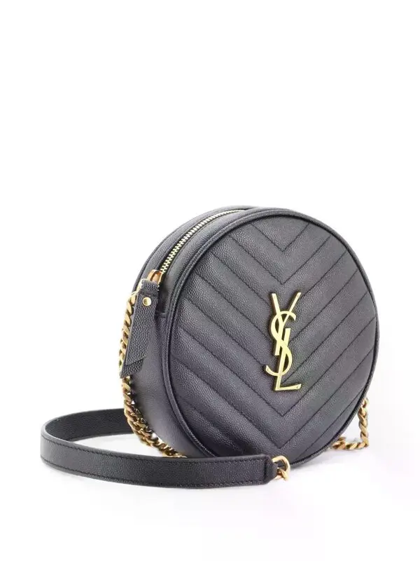 Saint Laurent Vinyle Round Camera Bag Matelasse Chevron Leather Crossbody Bag - Black