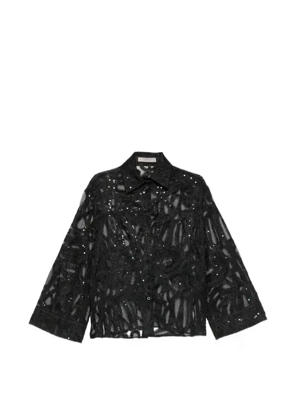 D.exterior Sequin-embellished Lace-overlay Shirt
