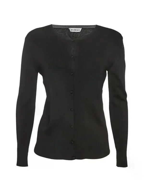 Balenciaga Bb Logo Ribbed Knit Cardigan - Black