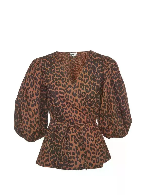 GANNI Leopard-print Wrap Top