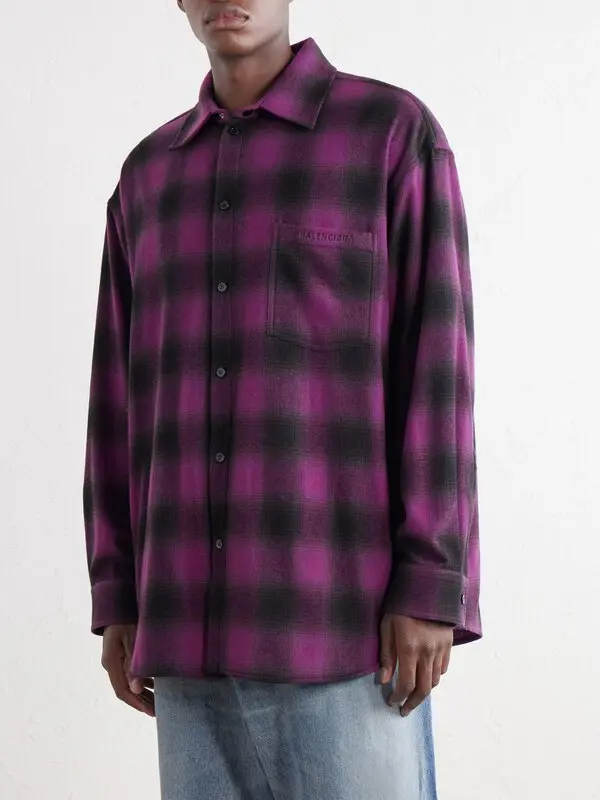 Balenciaga Logo-debossed Checked Wool-blend Flannel Overshirt