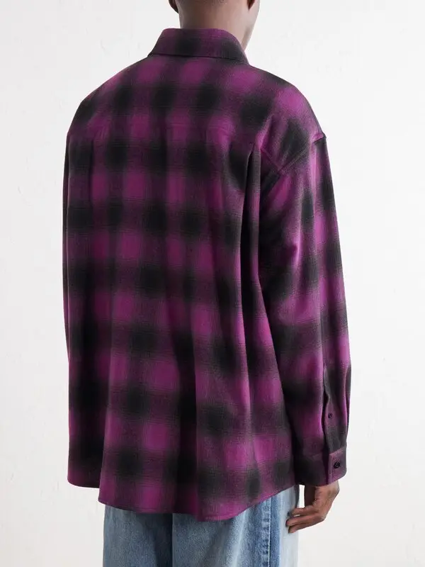 Balenciaga Logo-debossed Checked Wool-blend Flannel Overshirt