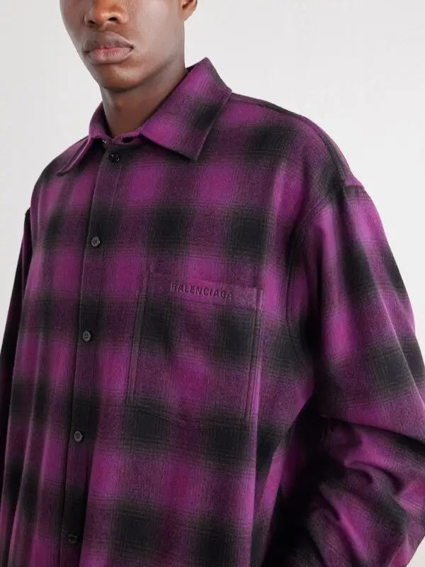 Balenciaga Logo-debossed Checked Wool-blend Flannel Overshirt