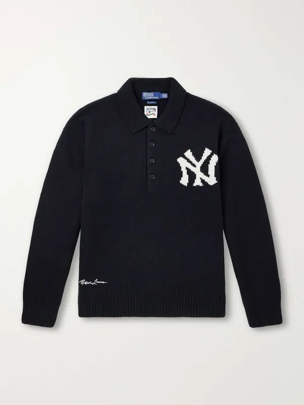 Polo Ralph Lauren Mlb Logo-intarsia Wool And Cashmere-blend Polo Shirt